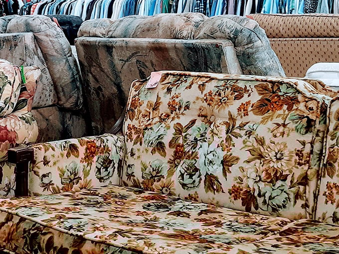 Grandma's floral sofa meets its cousins in the furniture section. These vintage beauties have stories to tell—and new chapters to write in your living room.