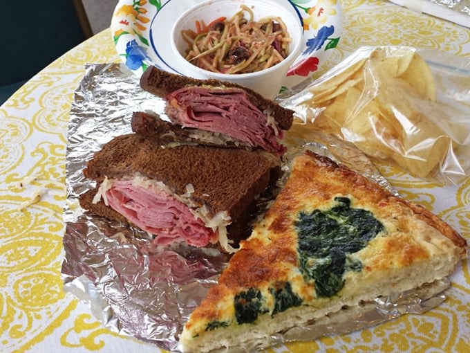 A perfect marriage of pastrami, rye bread and quiche creates a lunch that satisfies both tradition and hunger. The colorful side dish adds a fresh counterpoint.