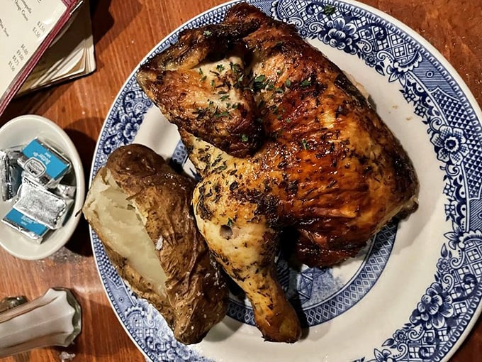 Spit-roasted chicken so golden and juicy, it makes you wonder if Colonial-era cooking might have been onto something after all.