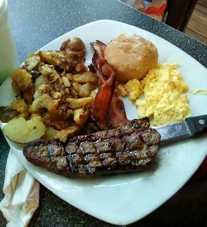 When steak and eggs share a plate, it's not just breakfast – it's a power move that says "I'm fueling up for something important today."