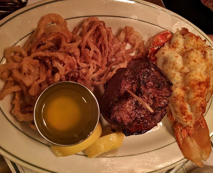 Surf meets turf in the most delicious diplomatic summit imaginable – neither side willing to concede being the star of this plate.