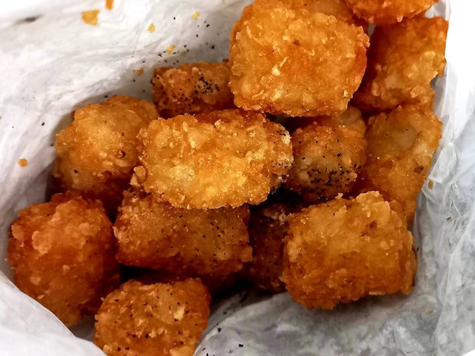 Golden-brown tater tots that crunch like childhood memories—each bite a perfect combination of crispy exterior and fluffy potato interior.