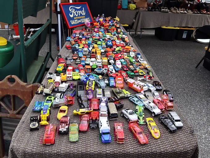 Hot wheels, indeed! This rainbow of die-cast dreams would make any collector's heart race faster than a miniature Ferrari.