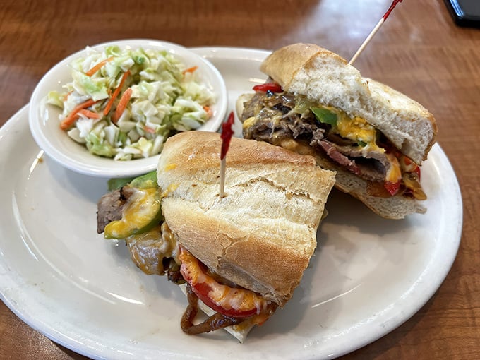 The tri-tip sandwich – where thinly sliced beef, melted cheese, and grilled vegetables come together in a harmony that would make the Beach Boys jealous.