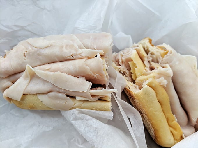 A proper deli turkey hoagie with that perfect ratio of meat to veggies – the kind that makes you wonder why you ever settle for chain sandwiches.