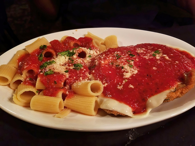 Veal parmigiana swimming in that signature red sauce—proof that sometimes the classics become classics for very good reasons.