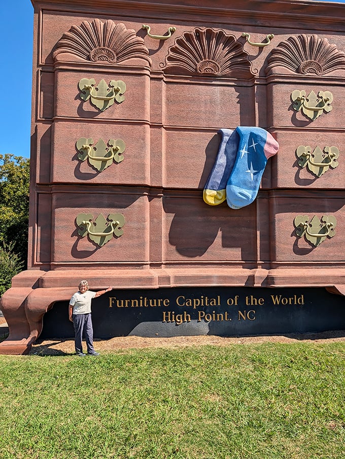 "I'm pretty sure this is what Alice felt like in Wonderland." Visitors provide perfect scale reference for this monumental piece of furniture.