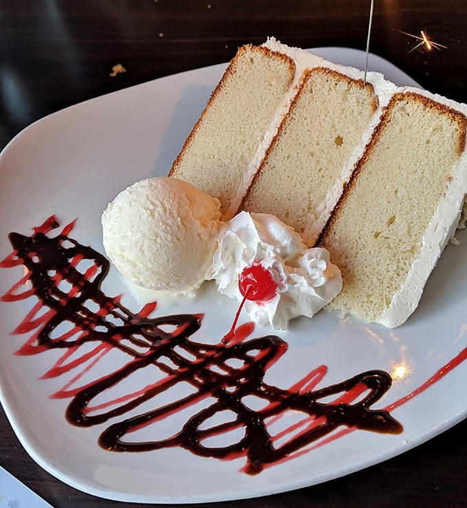 Layer cake that would make your grandmother both proud and jealous. The ice cream isn't an accessory—it's an essential supporting character in this sweet drama.
