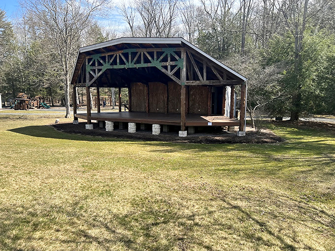 This rustic performance pavilion isn't Carnegie Hall, but on summer evenings, it transforms into something even better—a front-row seat to Pennsylvania's symphony of crickets and birdsong.