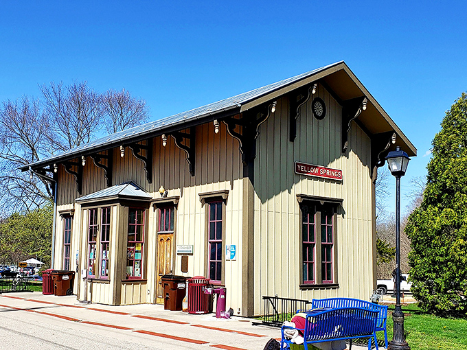 The historic Yellow Springs Station preserves the town's railroad heritage. Now a landmark rather than a departure point, it connects visitors to the past.