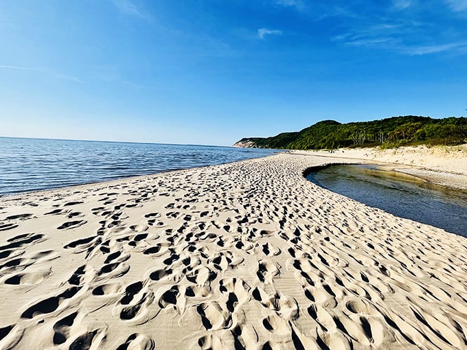 The meeting point of sand and water creates nature's own abstract art installation – no admission fee required.