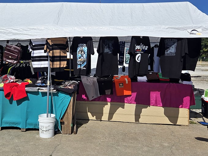 T-shirt diplomacy in action. Each shirt tells a story—some you'd proudly wear to dinner, others maybe just for painting the garage.