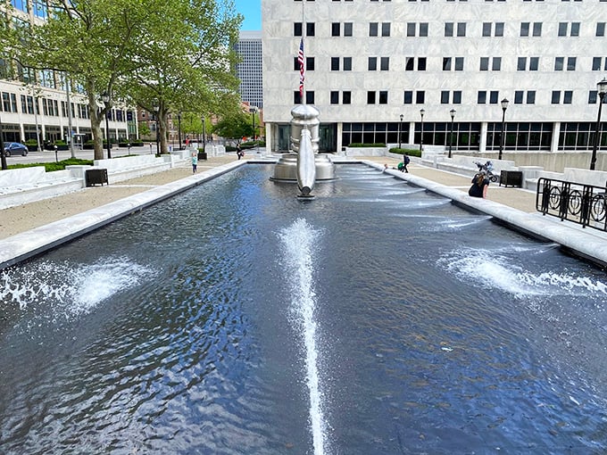 From this angle, you can appreciate how the reflecting pool mirrors the massive gavel, doubling the impact of justice—or at least doubling your Instagram opportunities.