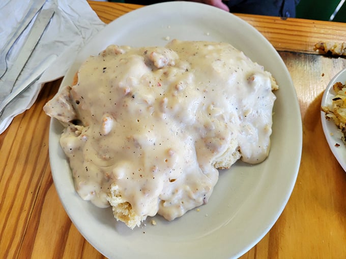Biscuits and gravy – the South's answer to every problem. These clouds of dough swimming in peppery gravy could unite political parties.