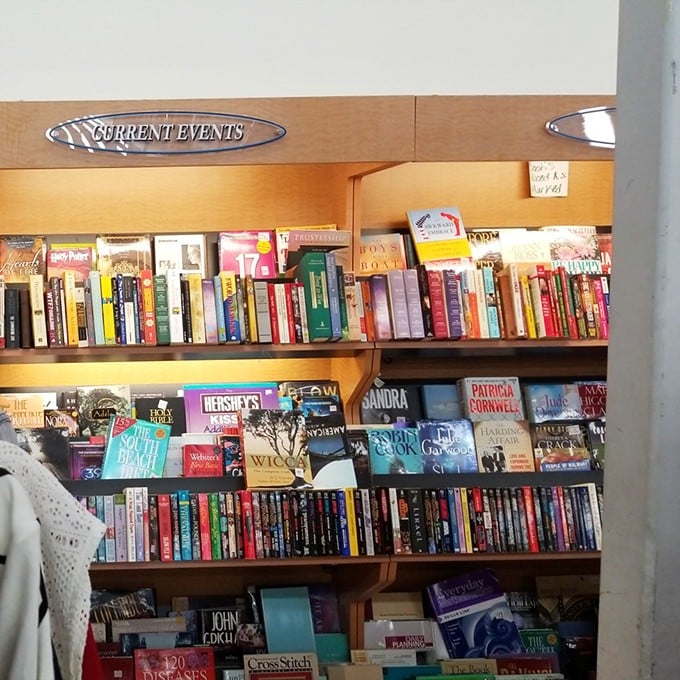 The "Current Events" section houses literary treasures from bestsellers to forgotten classics, all waiting for their next reader.