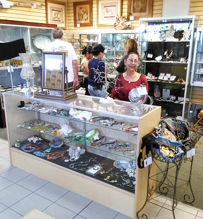 The jewelry counter draws eager treasure hunters searching for that perfect accessory—proof that diamonds (and deals) are a thrift shopper's best friend.