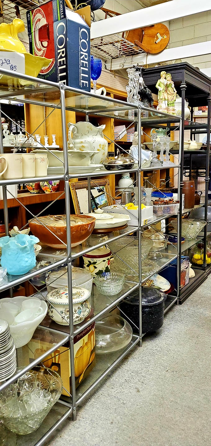 Porcelain paradise! Every bowl has a story, every pitcher a past life, and somewhere in this jumble is the perfect gravy boat.