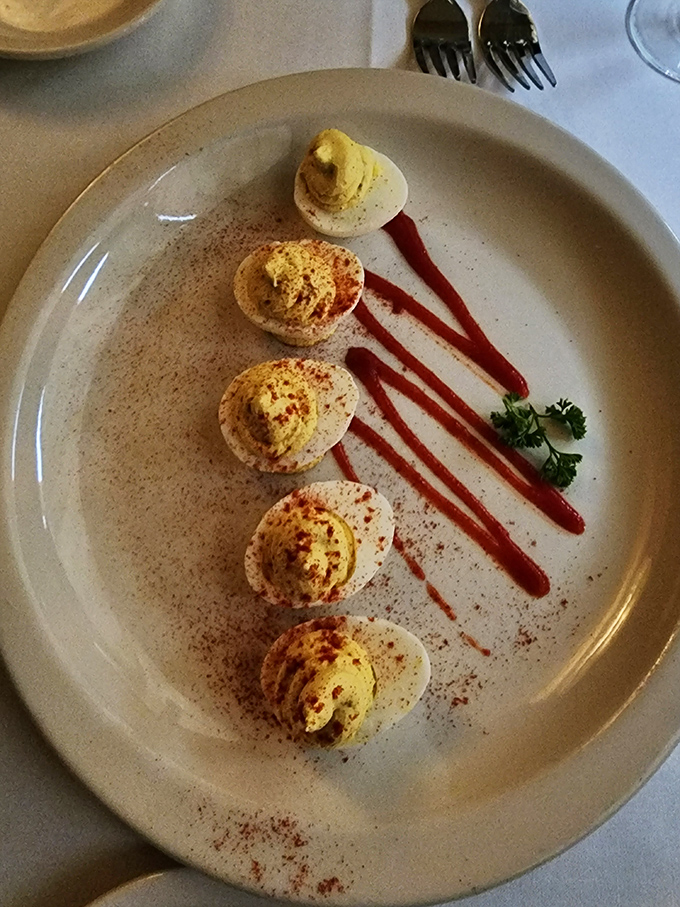 Deviled eggs elevated to art form – these aren't your grandmother's picnic staples unless grandma was secretly a culinary genius.