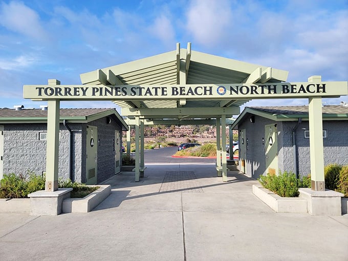 The North Beach entrance: where civilization politely steps aside and says, "After you" to Mother Nature's masterpiece.