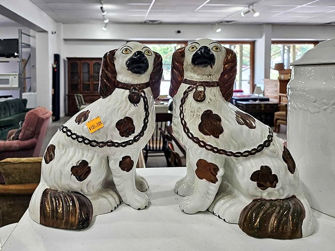 These ceramic dogs aren't just decorative—they're judging your other home décor choices with their permanently surprised expressions.