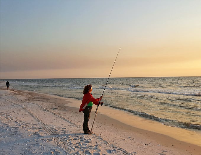 Fishing at sunset isn't just about catching dinner—it's therapy. This angler knows the real catch is the moment itself.