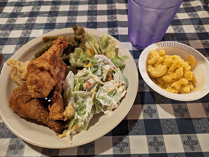 Southern fried chicken that would make your grandmother both proud and jealous. That golden crust is practically winking at you.