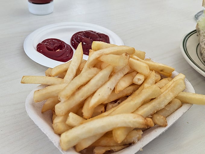 These fries arrive hot, crisp, and unapologetically straightforward—no truffle oil, no fancy seasonings, just potatoes fulfilling their highest purpose.