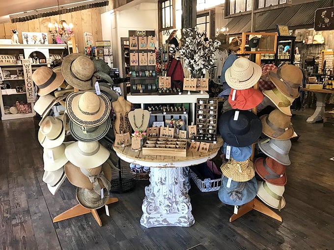 A hat for every personality stands ready for purchase – because nothing says "I'm on vacation" like spontaneous headwear.