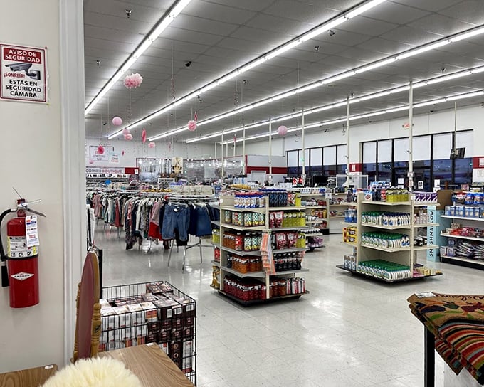 Another view of the sprawling interior reveals the store's clever organization system – a retail Dewey Decimal that transforms chaos into consumer paradise.