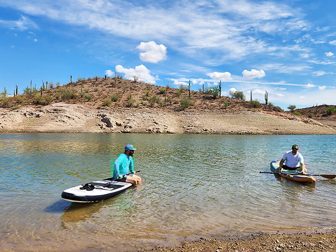 Paddle paradise found! These adventurers know the best way to experience Lake Pleasant is from water level, surrounded by desert mountains.