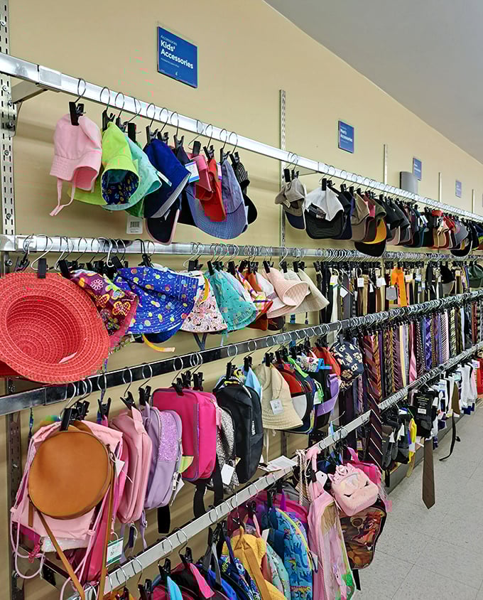 Kids' accessories galore, proving that tiny humans require more gear than NASA astronauts preparing for liftoff.