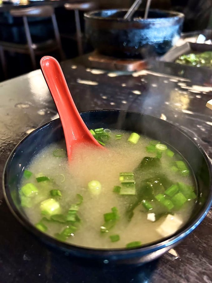 Clear broth, green onions, simple perfection—this miso soup is the quiet friend who doesn't need to shout to make an impression.