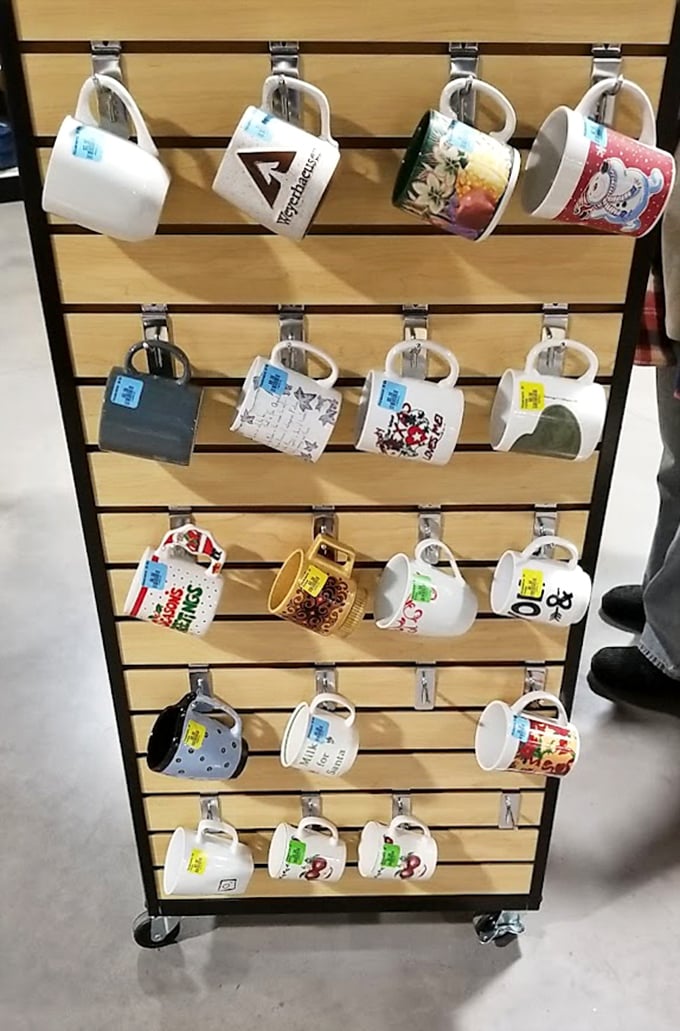 The mug wall – where coffee vessels go for their second act. Find your next morning companion among this caffeinated lineup of personality.
