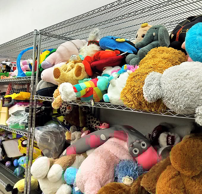 The island of misfit toys comes to life in this plushie purgatory. Each stuffed friend silently pleading, "Take me home and love me again!"