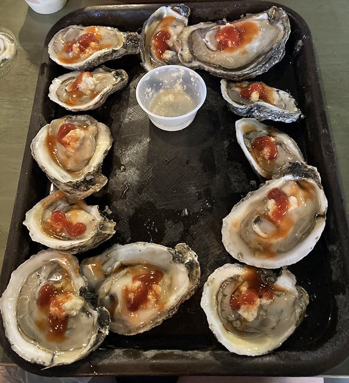 Raw oysters on the half shell—glistening, pristine, and ready for a squeeze of lemon. The ocean's perfect appetizer awaits.