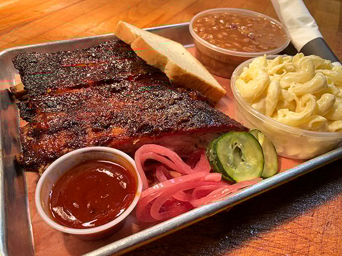 Ribs with that perfect bark, mac and cheese that doesn't come from a box – this tray is the adult version of a happy meal.