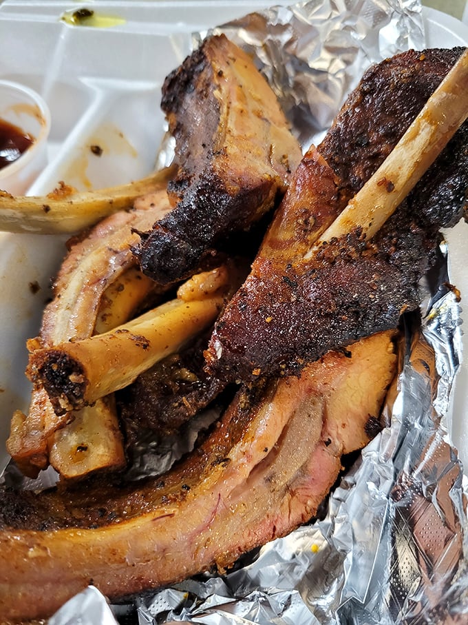 These ribs have that perfect bite – not falling off the bone (amateurs!), but surrendering with just enough resistance to remind you what you're eating.