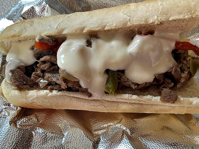 A proper Philly sandwich doesn't need fancy presentation—just meat, melted cheese, and the promise of needing extra napkins. Delicious simplicity.