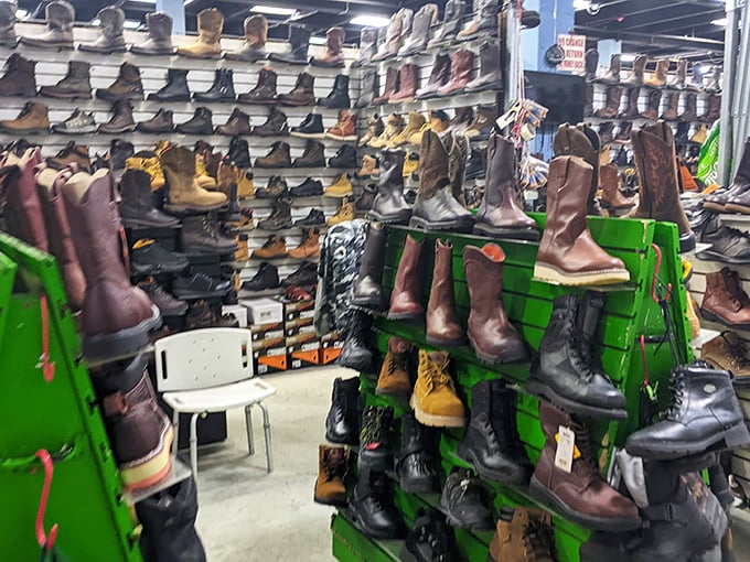 Boot paradise or footwear fortress? Either way, this vendor has enough styles to outfit a small army or satisfy the most dedicated shoe collector.