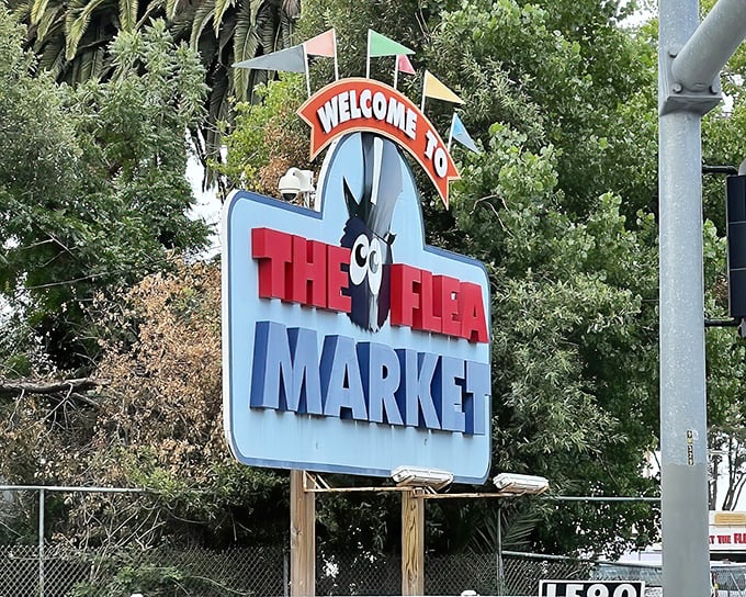 The iconic welcome sign that promises adventure. Like a carnival barker for bargain hunters, it beckons with the promise of treasures waiting to be discovered.