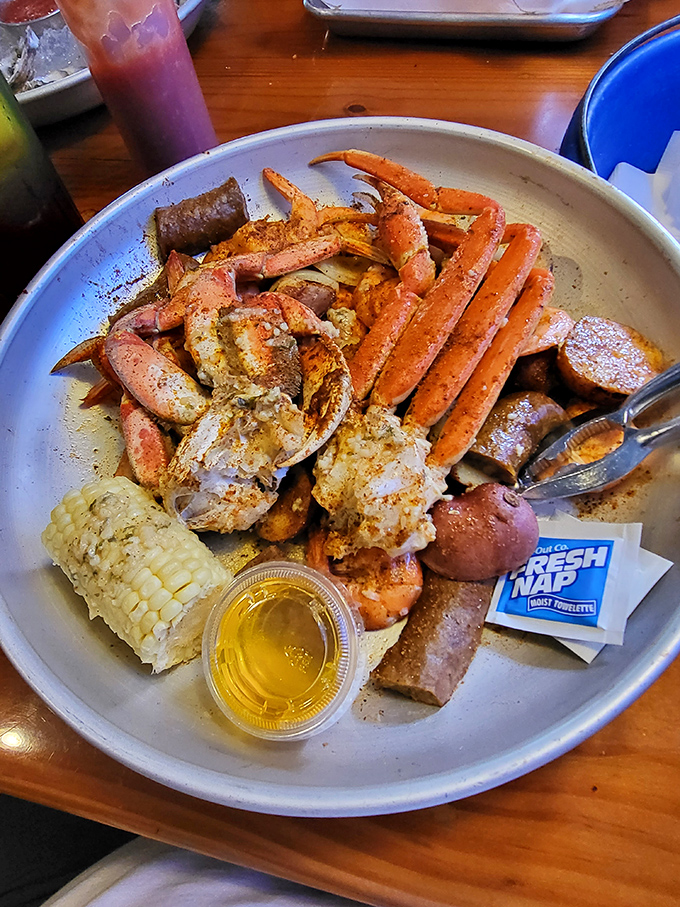 Snow crab legs that require a commitment and possibly a bib. The sweet meat inside makes the wrestling match completely worthwhile.