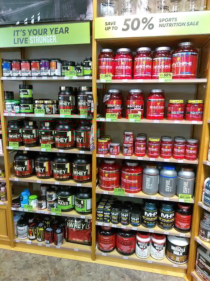 Muscle building without the budget demolition. The supplement section offers fitness enthusiasts 50% off protein powders that normally cost more than the gym membership itself.