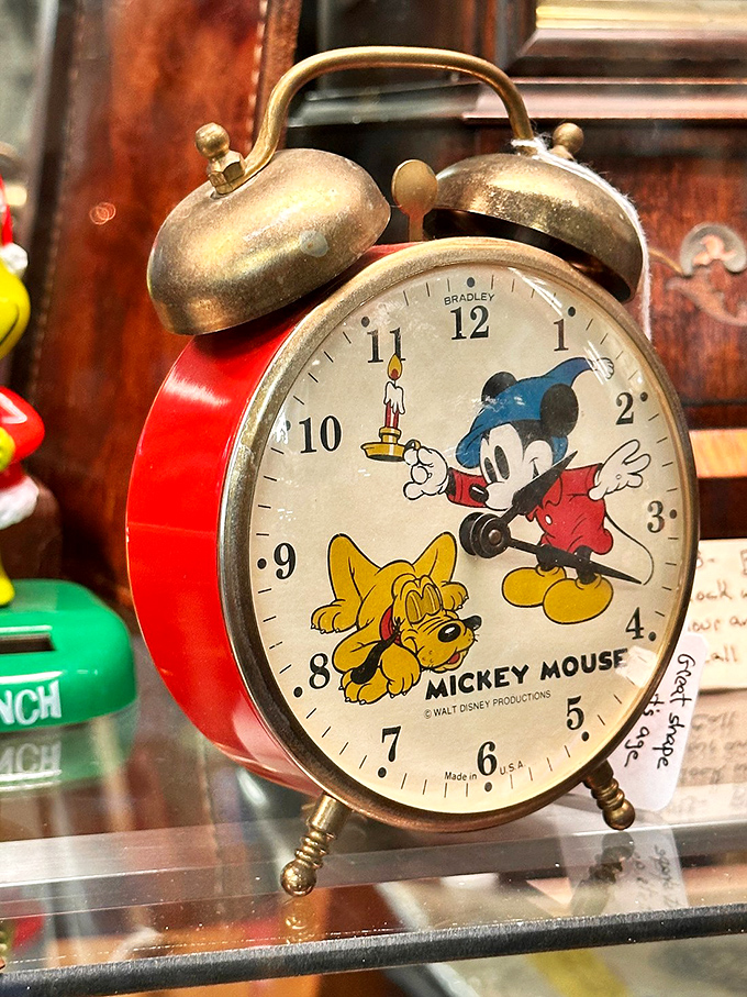 Mickey and Pluto keeping time on this vintage Bradley alarm clock—back when waking up meant a friendly face instead of a smartphone's soulless beep.