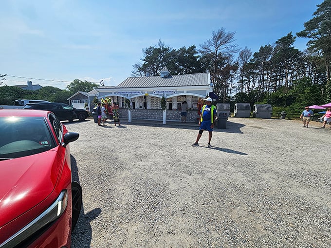 The Beach Plum's other location – where hanging flowers and gravel parking hide a seafood oasis worth the treasure hunt.