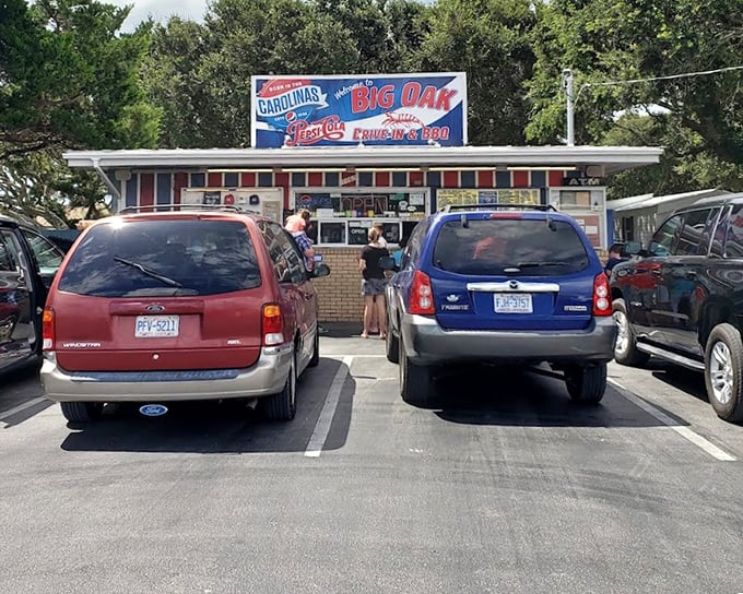 Big Oak's humble drive-in window hides the home of North Carolina's most legendary shrimp burger – worth every minute in line.