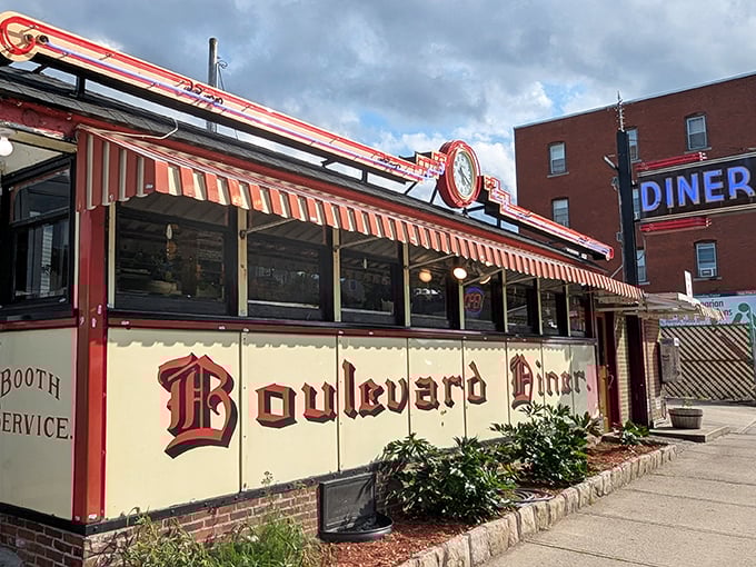 The Boulevard Diner stands proud in red and cream, a testament to breakfast done right.