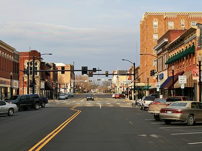 Chanute's wide Main Street offers angle parking and historic facades—two things that make downtown shopping actually enjoyable.