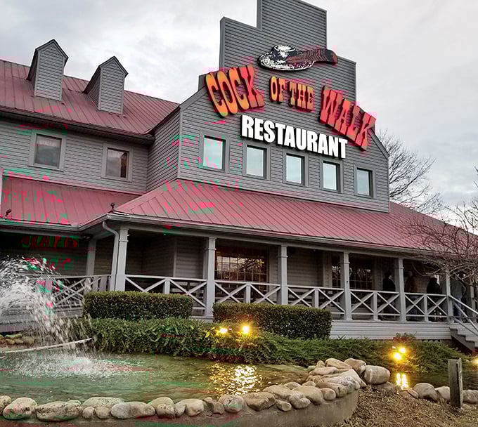 Cock of the Walk (exterior): "Country mansion meets seafood haven. That distinctive gray siding and red roof combo is as bold as the restaurant's name."