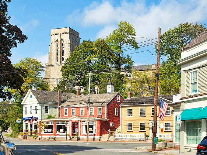 Cohasset's downtown glows with colorful houses, each one reflecting the town's vibrant charm.