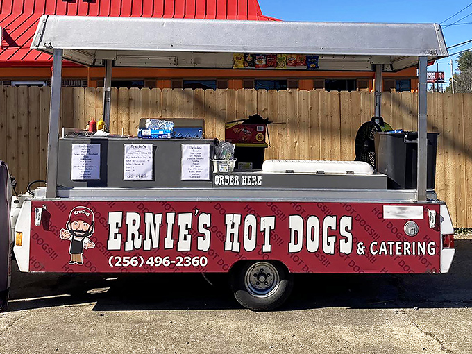 Ernie's red hot dog trailer is like finding a ruby in a parking lot—small, bright, and unexpectedly valuable.